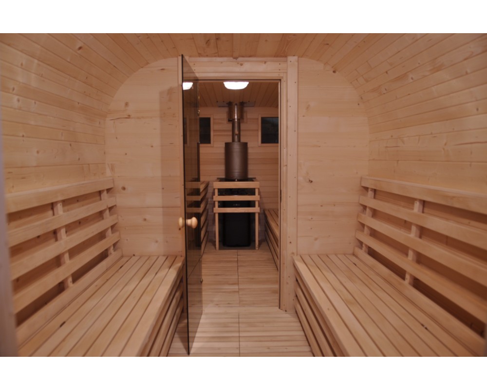 Oval sauna with gable roof Mobile outdoor sauna