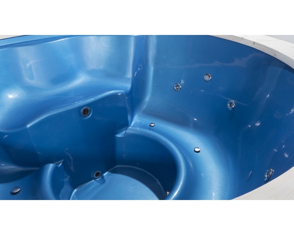 Fiberglass hot tub with massage system in blue pearl color