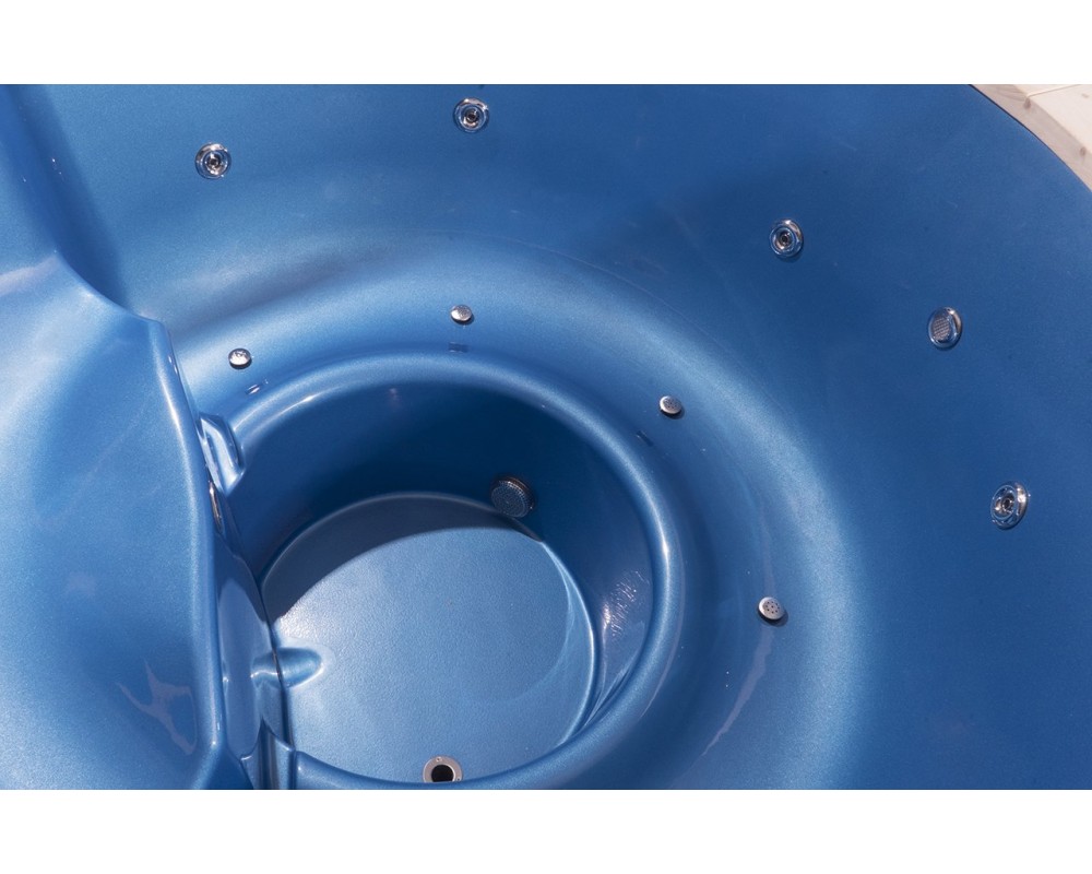 Fiberglass hot tub with massage system in blue pearl color