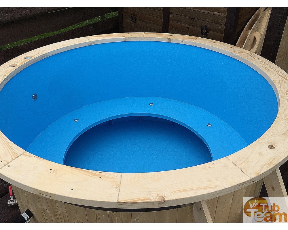 Big plastic hot tub with external heater and massage system